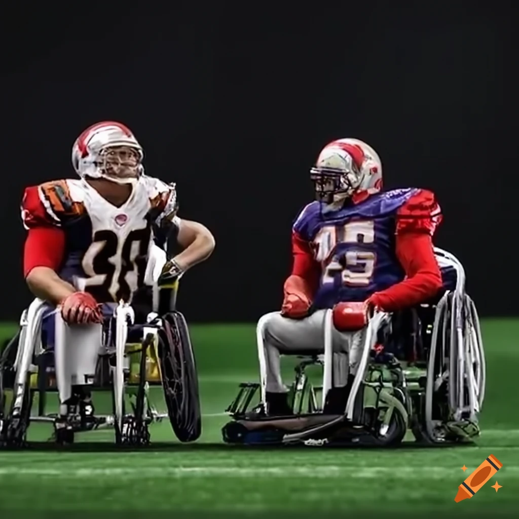 NFL players with disabilities playing wheelchair football on Craiyon