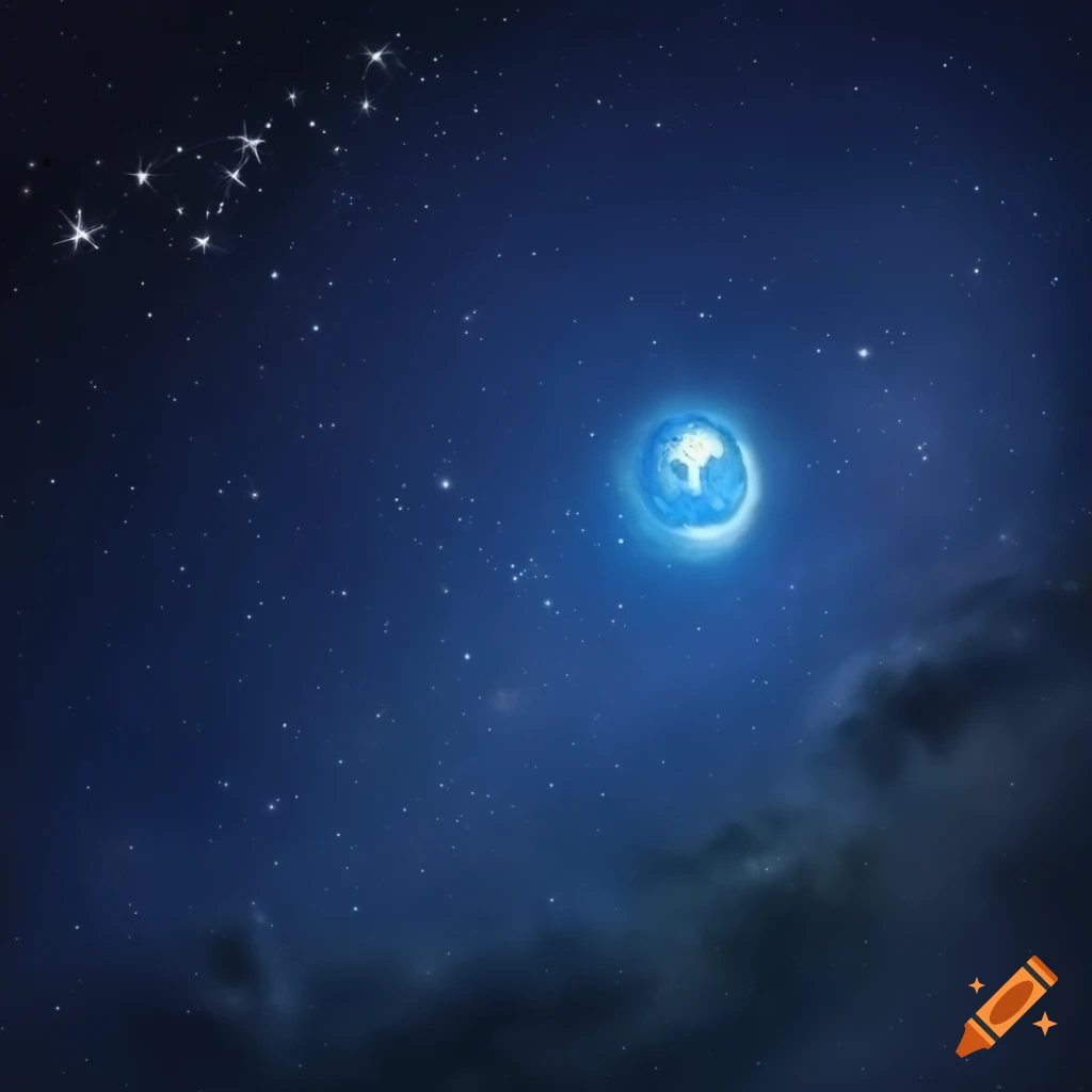 Starry Night Sky With A Moon In A Fantasy World