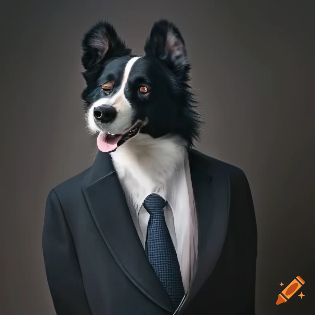 Border collie wearing a suit