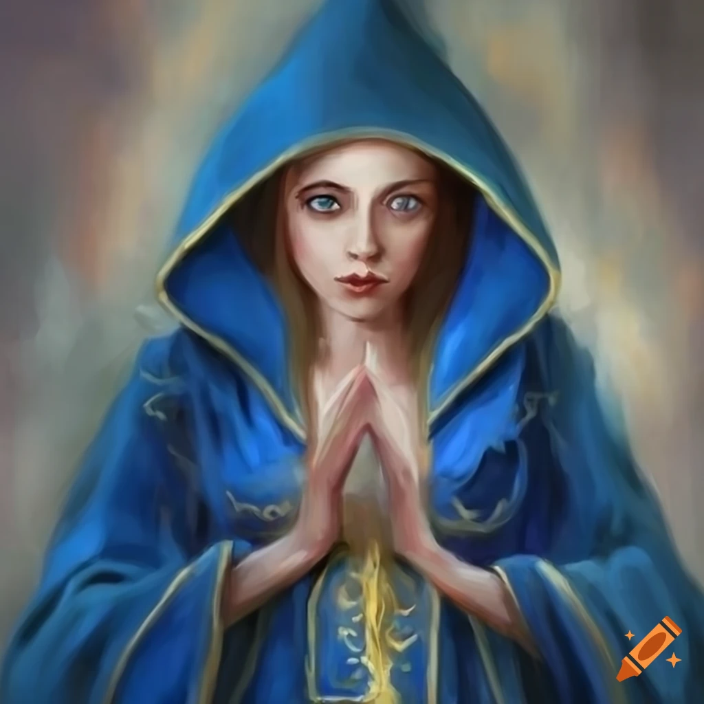 Woman in blue mage robes