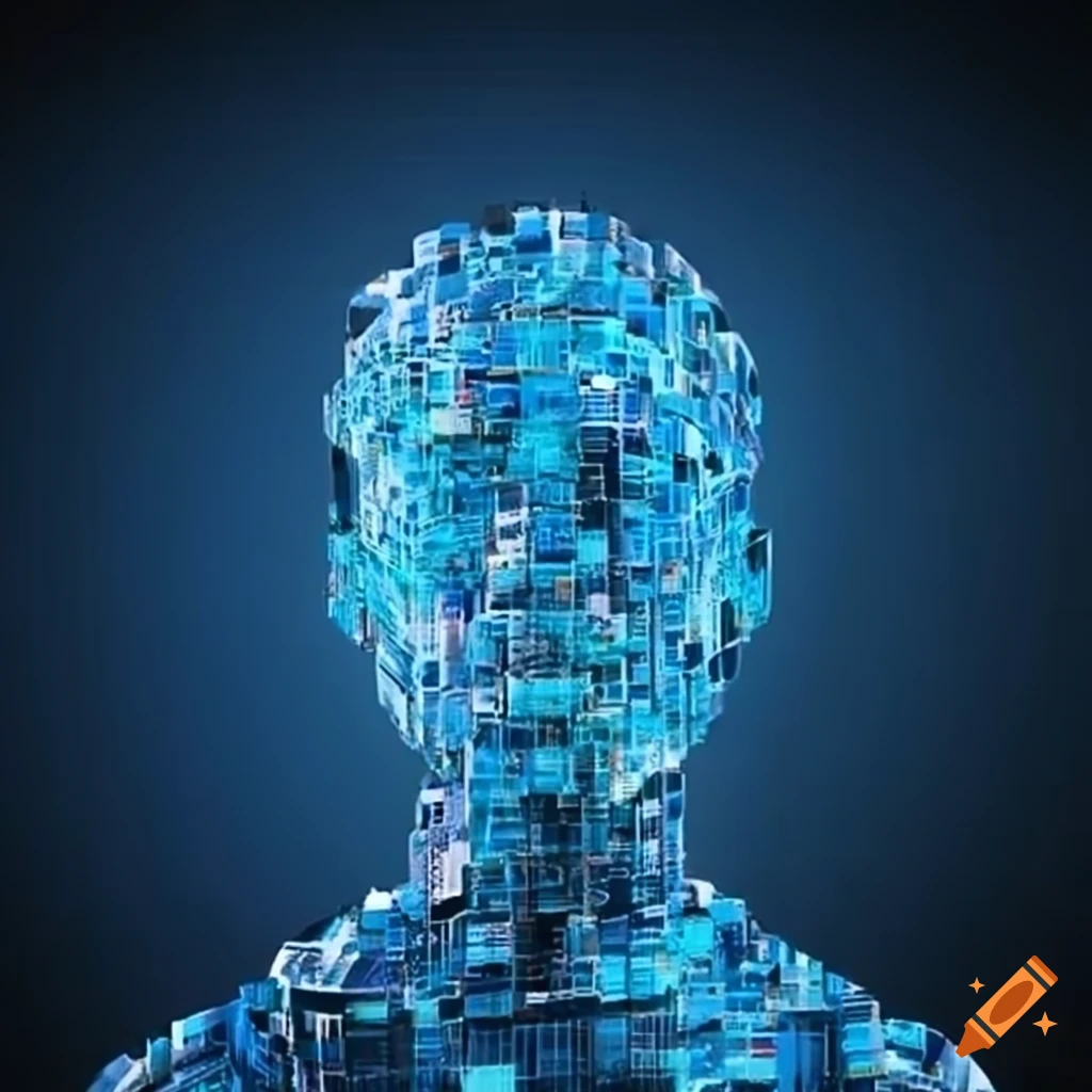 Digital artwork of a man composed of data on Craiyon