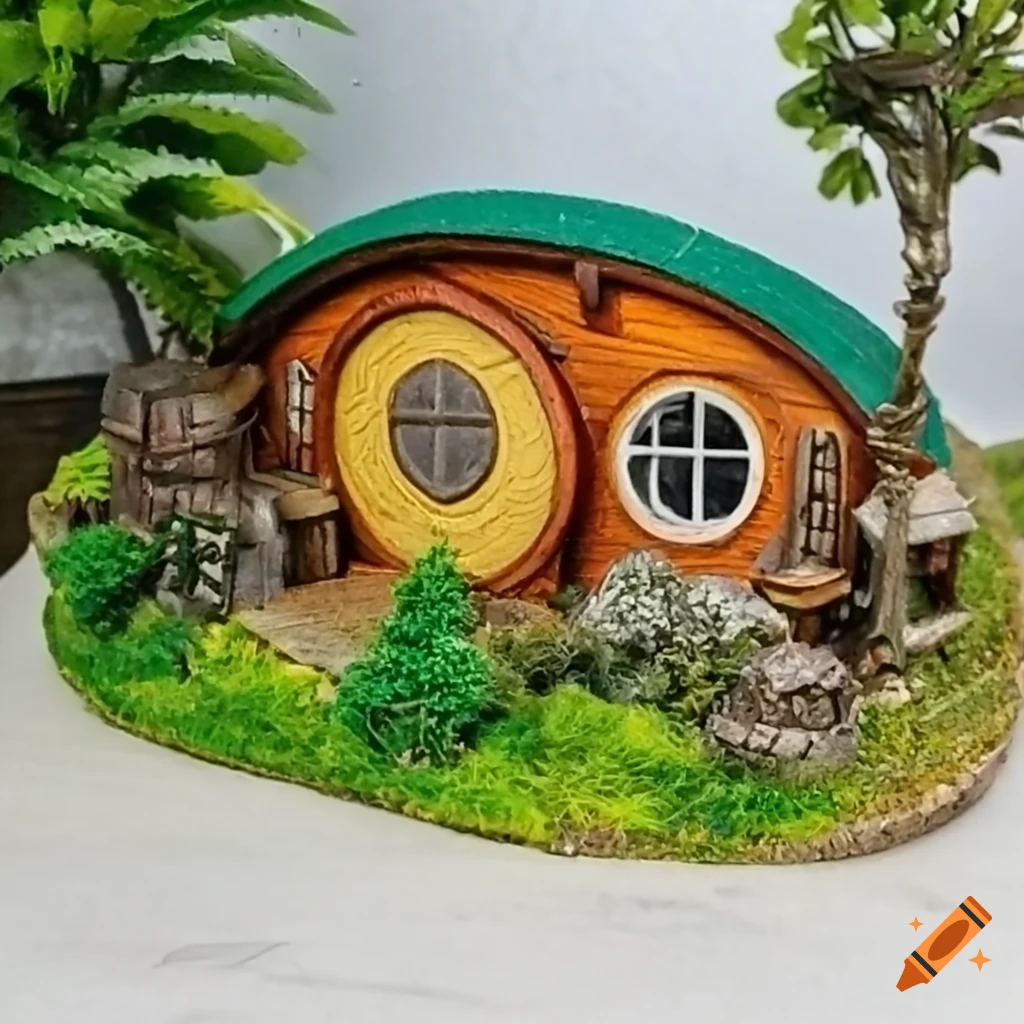 Photo of a miniature cozy hobbit house on Craiyon
