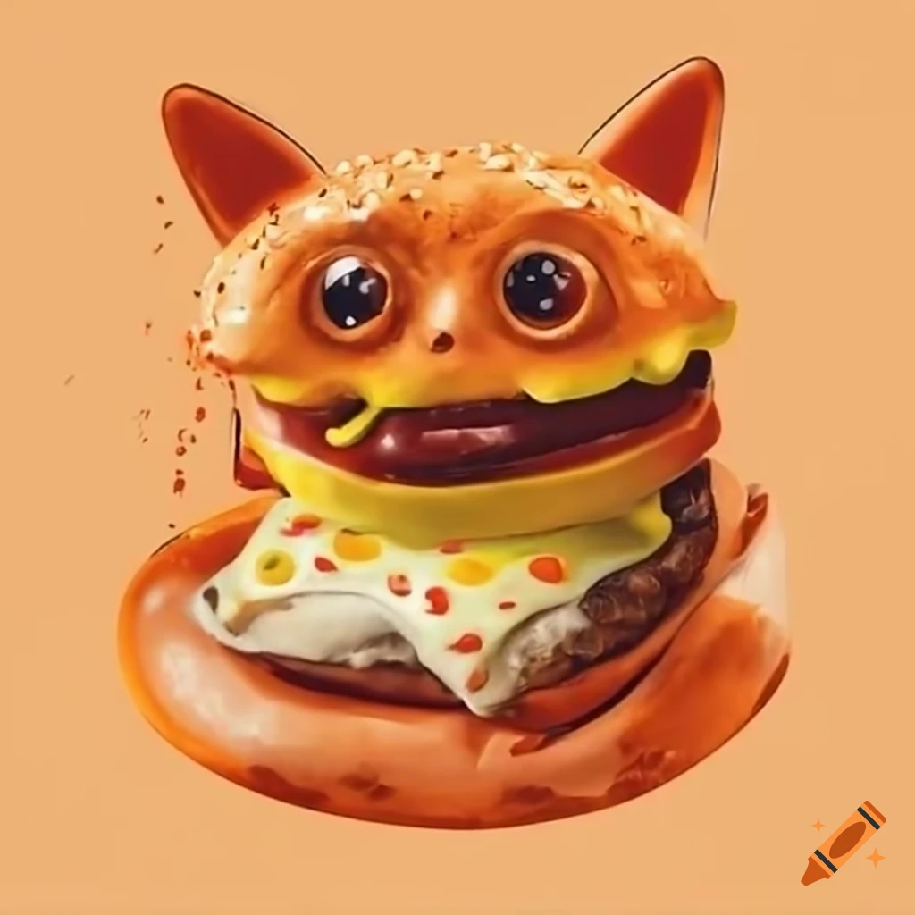 Funny picture of a cheeseburger on a cat