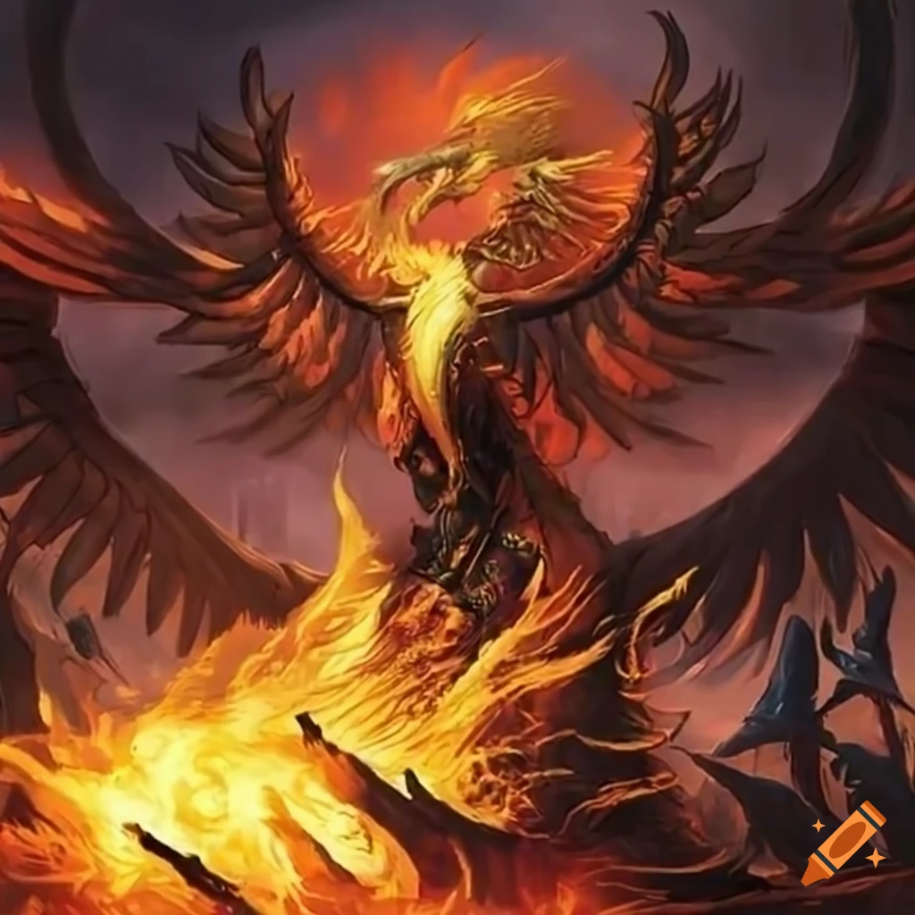 Artwork of a phoenix leading an undead army on Craiyon