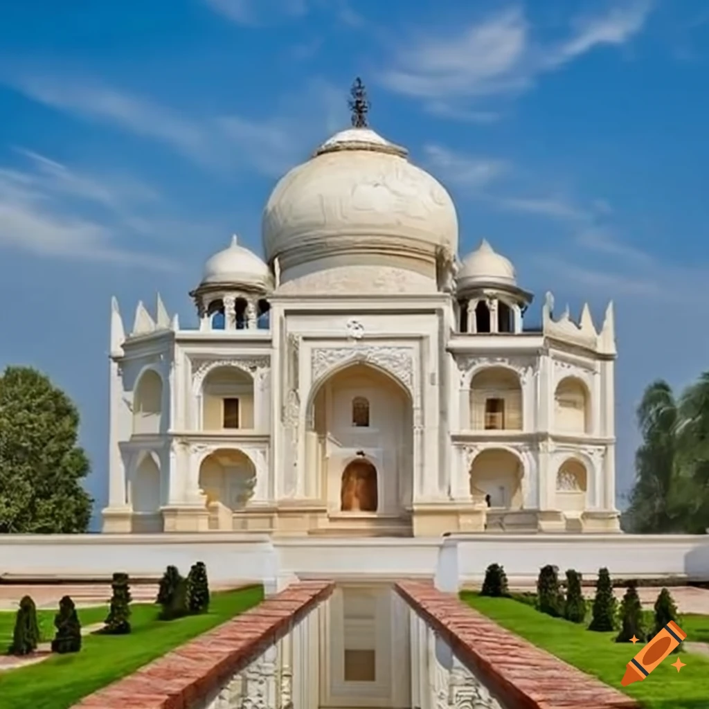 Frontal view of mahal white house in mediterranean architectural style