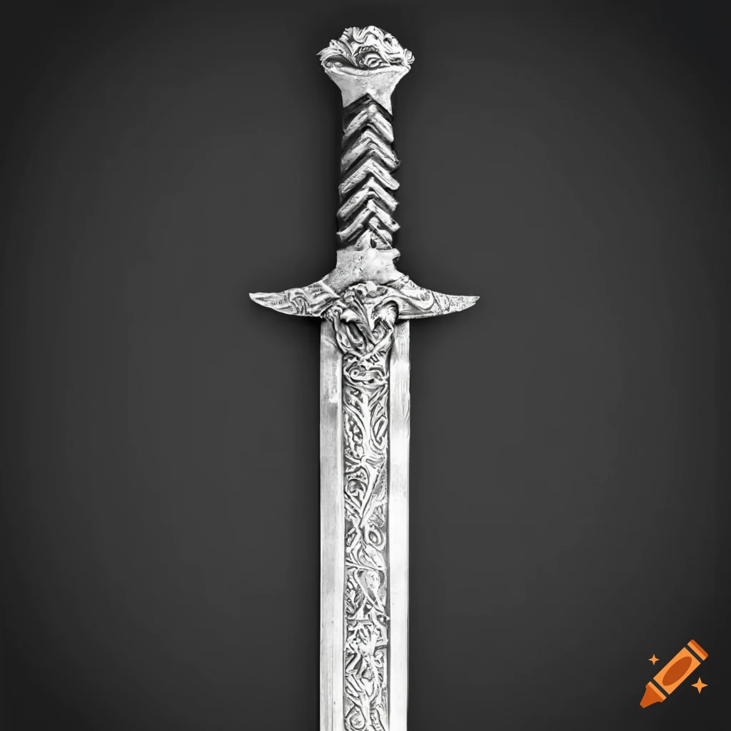 Black and white achaemenid sword with loth-wolf engravings