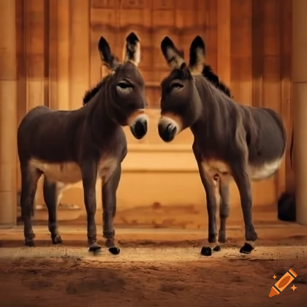 Donkeys near a palace on Craiyon