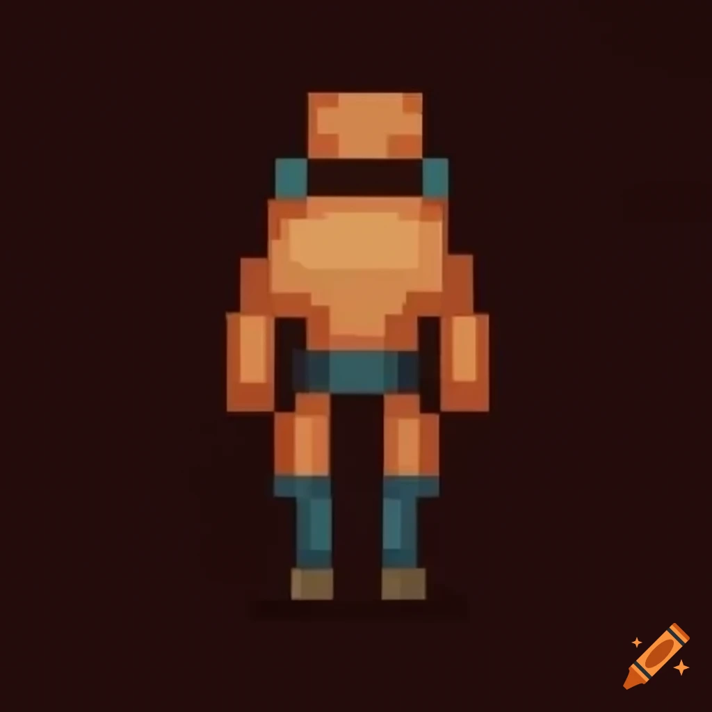 Pixel art of a man with a cannon arm