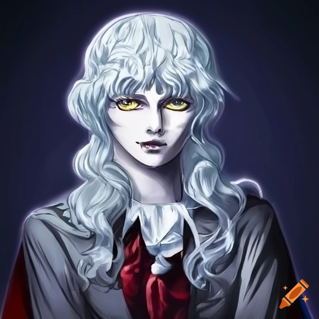 Fanart of griffith as a vampire under moonlight