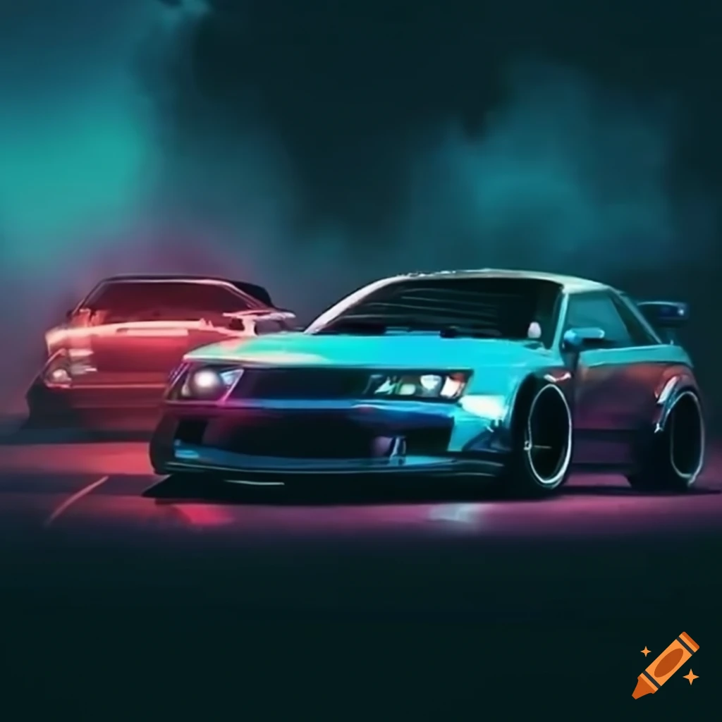 Cars drifting on a race track on Craiyon