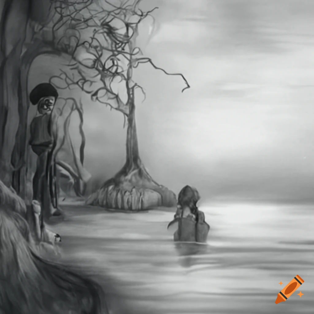 Image of ghost children playing at the lake on Craiyon