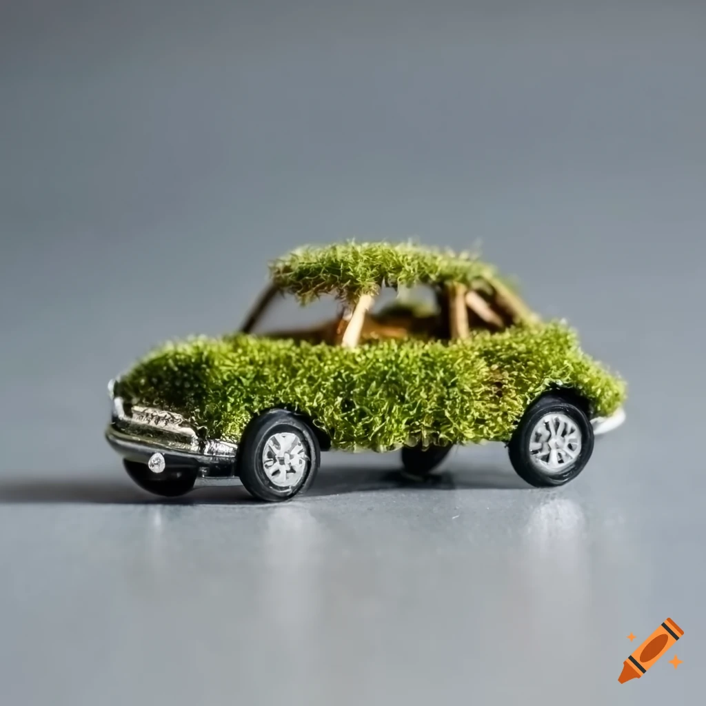 Moss-covered miniature car photo on Craiyon
