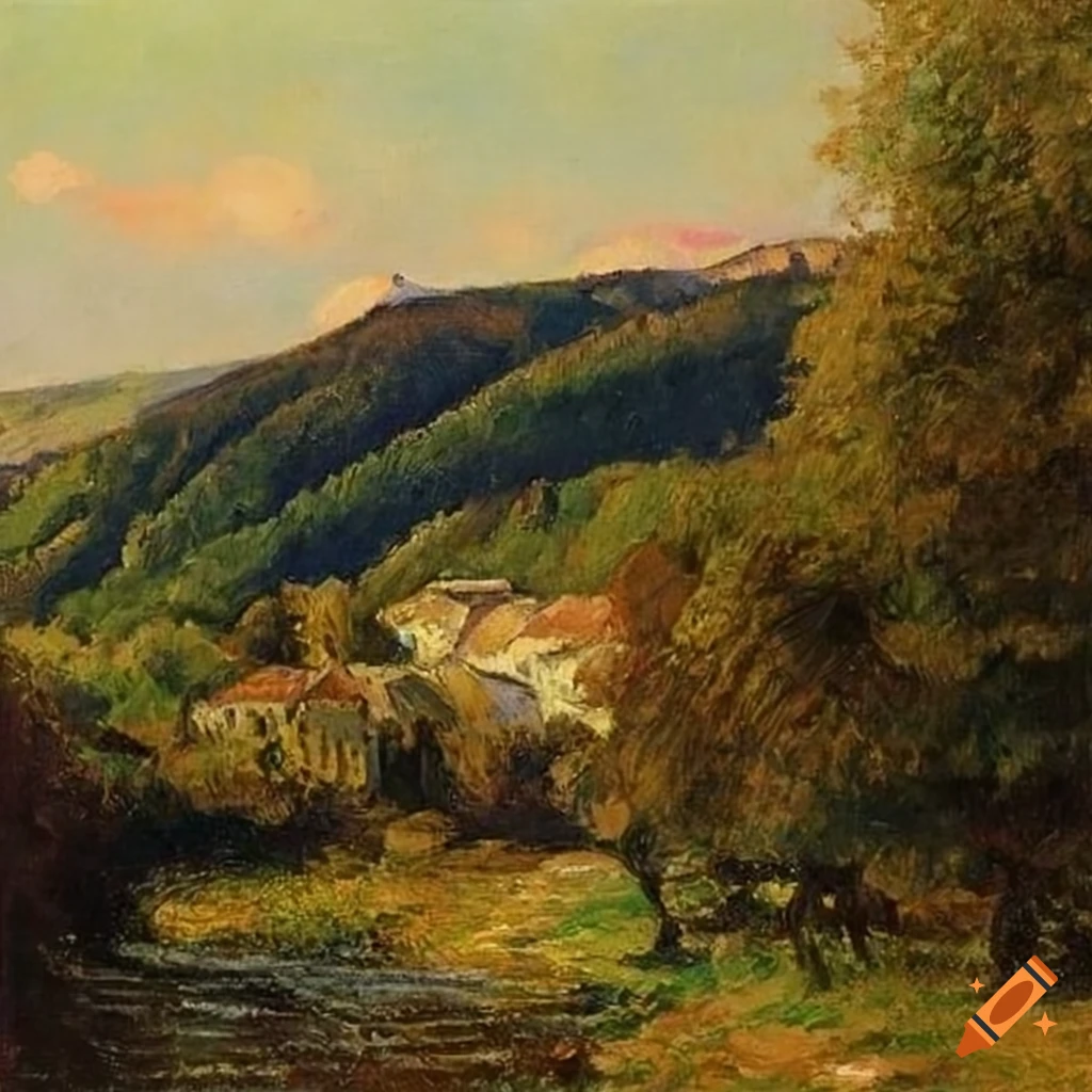 Landscape painting of bosnian hills
