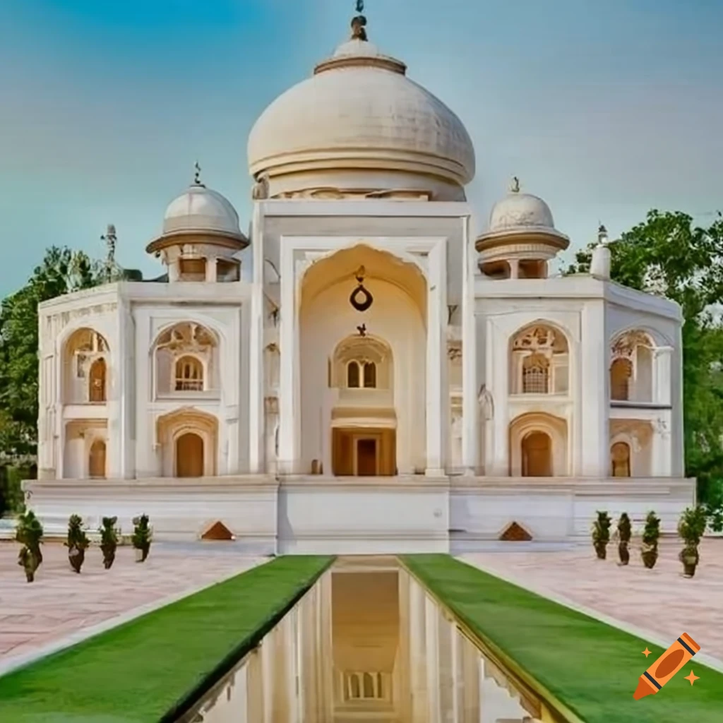 Full frontal view of mahal white house in mediterranean architectural style