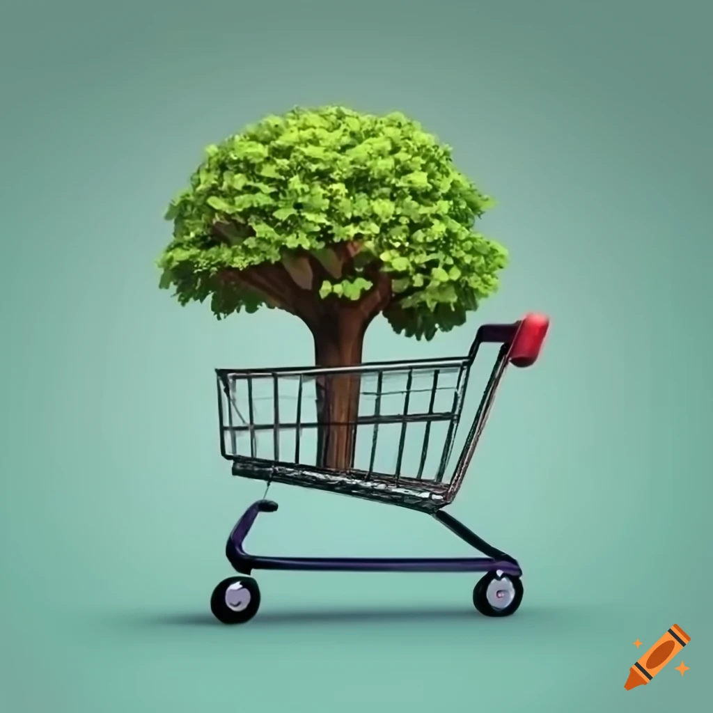 Side view of a tree-themed shopping cart