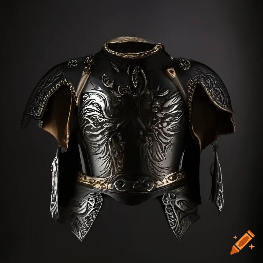 Engraved black cuirass with wolf design on Craiyon