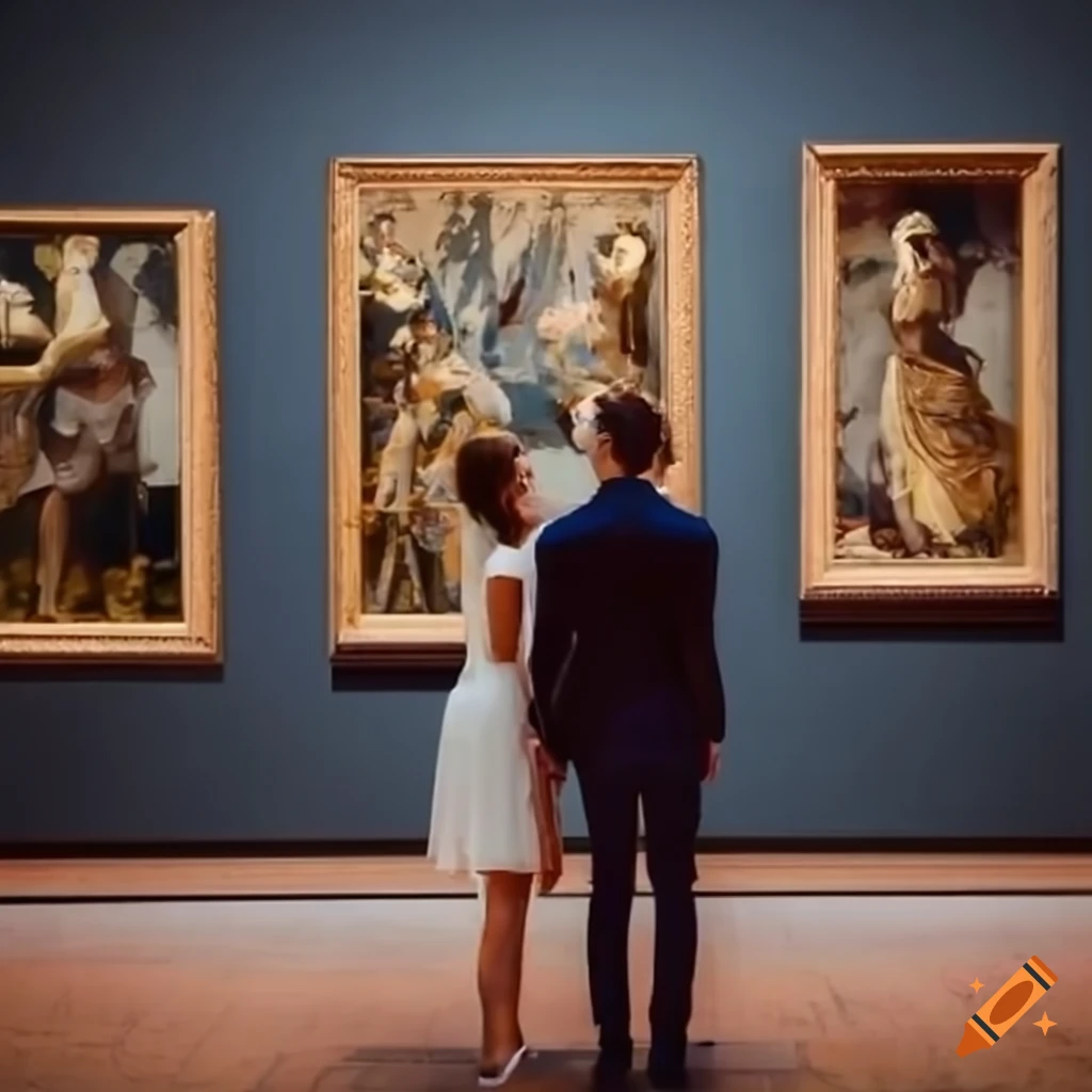 Couple admiring art in a museum on Craiyon