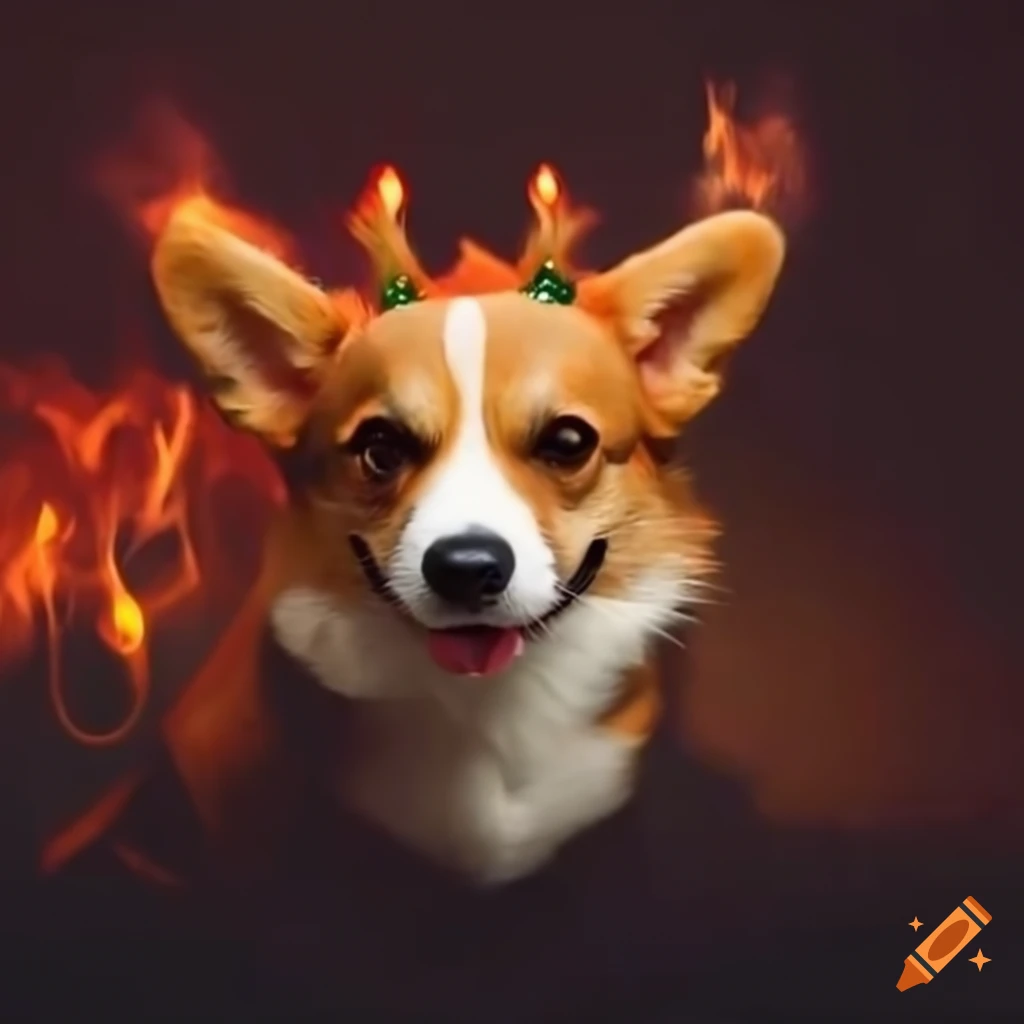 Corgi playing flaming trumpet on Craiyon