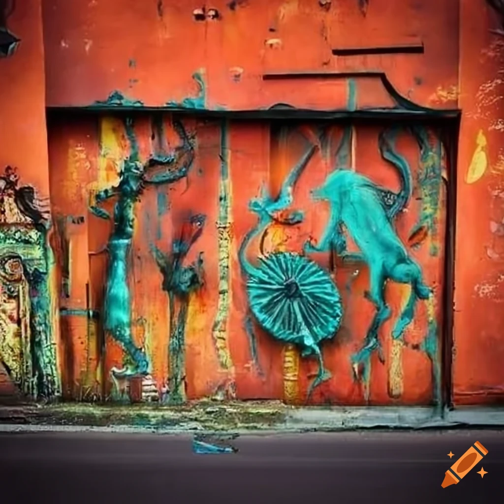 Surrealist circus with graffiti on walls on Craiyon