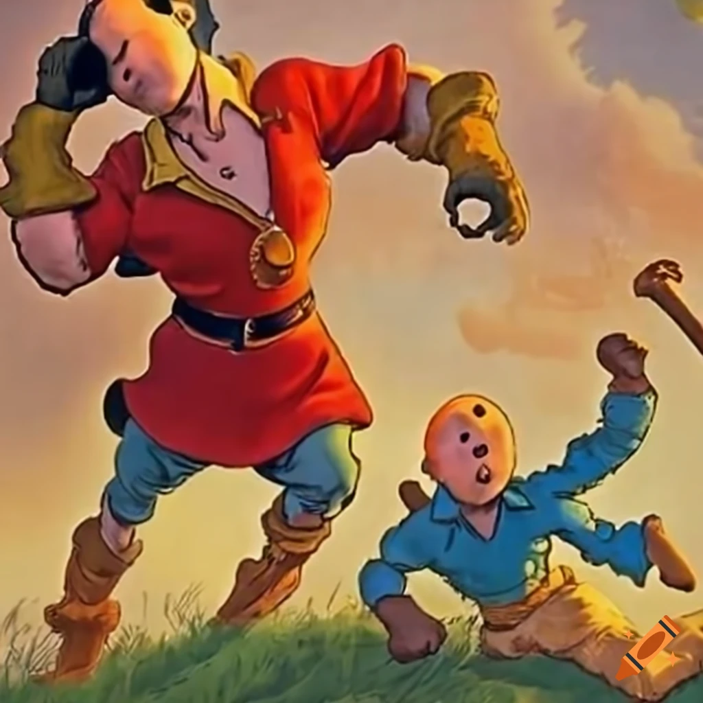 Gaston fighting tintin in lifelike detail