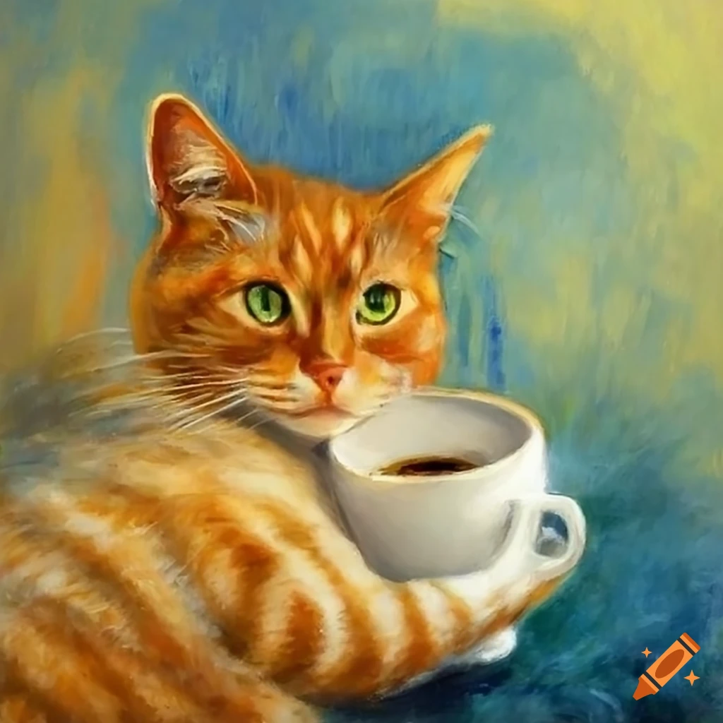 Surreal painting of cats and coffee on Craiyon