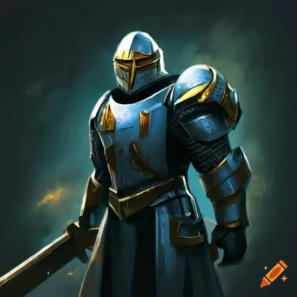 Concept art of a futuristic space knight with golden aura on Craiyon