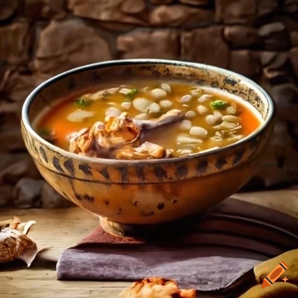 Medieval lentil soup with chicken in a bowl on Craiyon