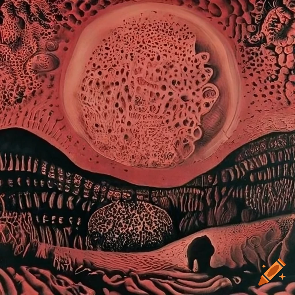 Woodcut landscape painting in red and black by paula modersohn-becker ...