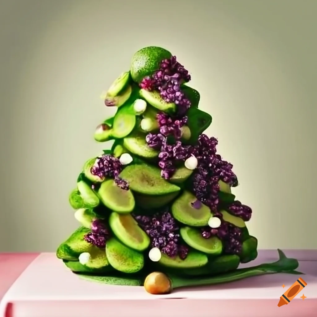 Lilac Christmas tree decorated with avocados on Craiyon