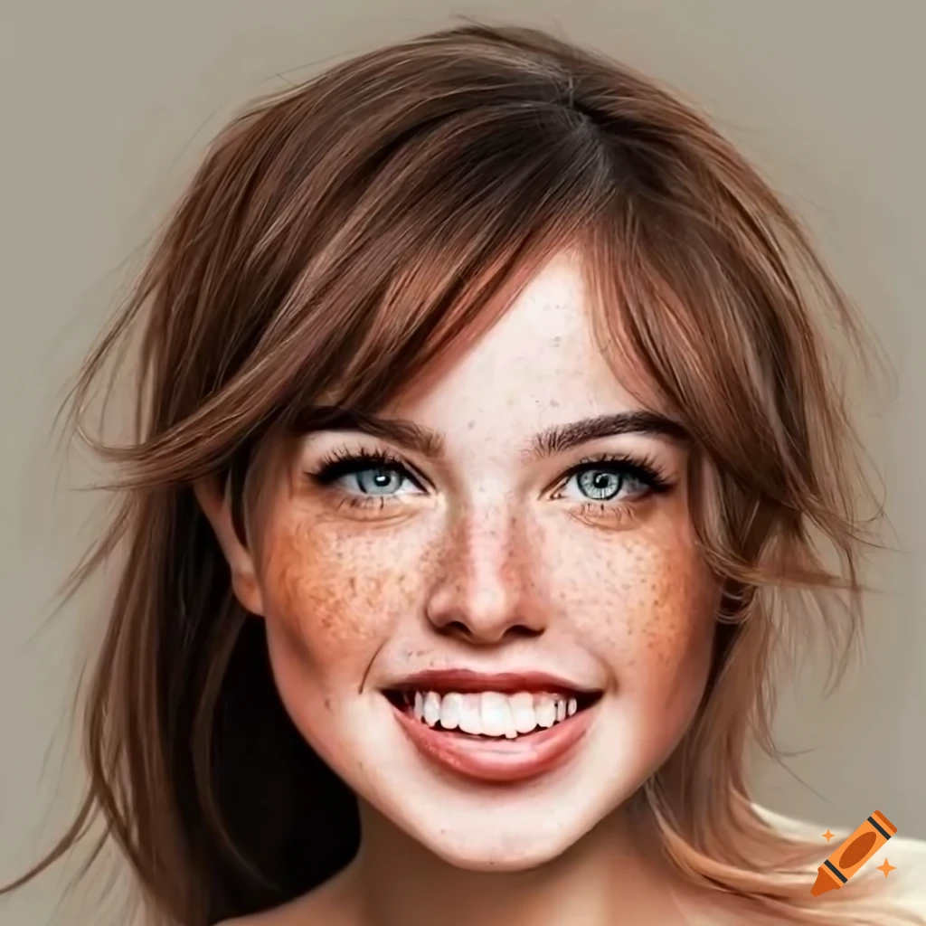 Close-up portrait of a beautiful woman with freckles