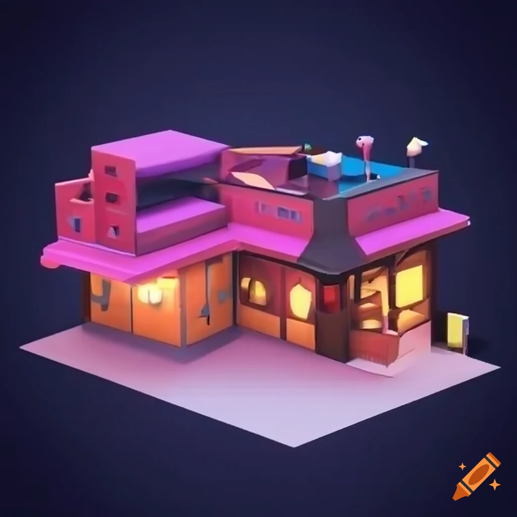 Low poly cartoon bar with a woman on Craiyon