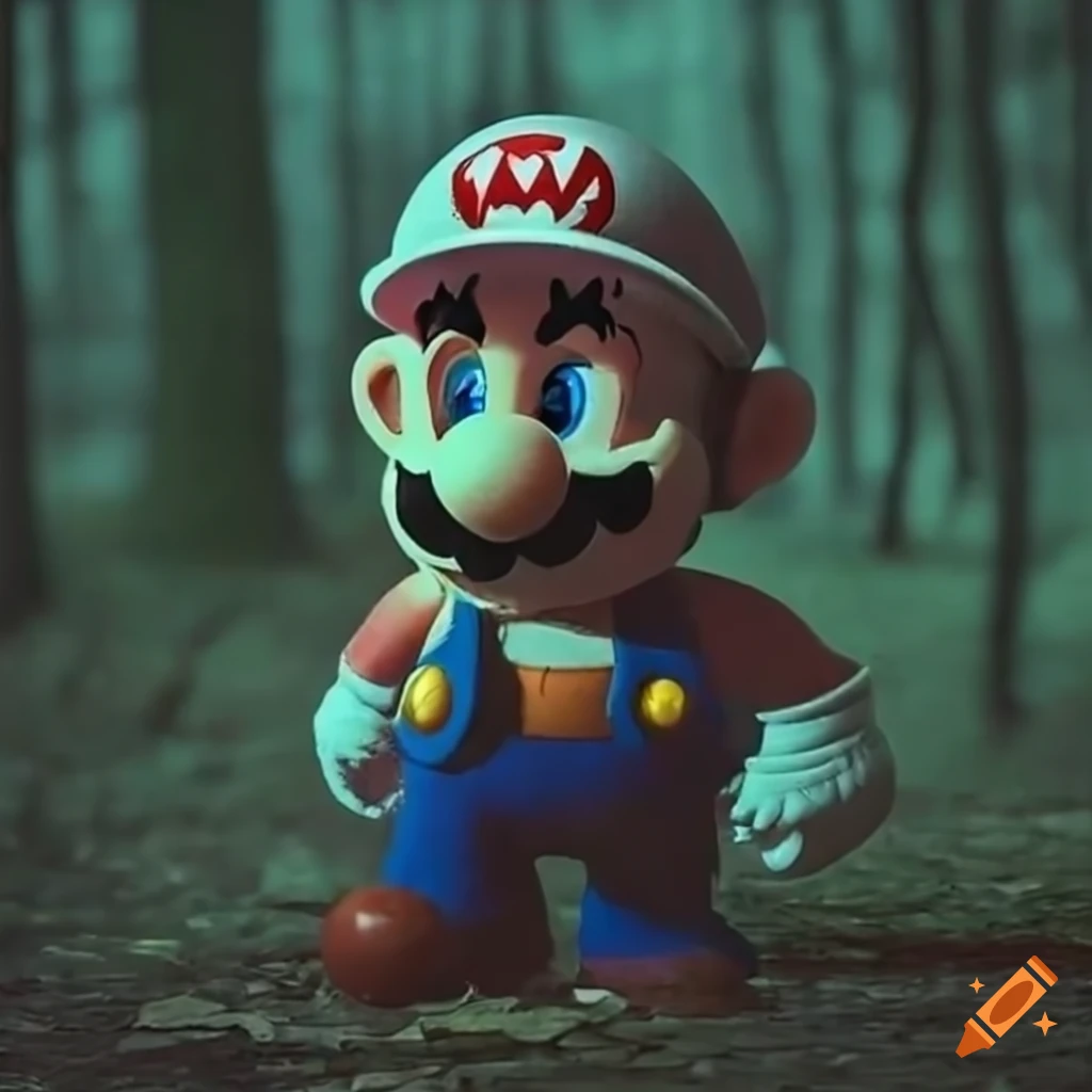 Haunted forest with eerie mario on Craiyon