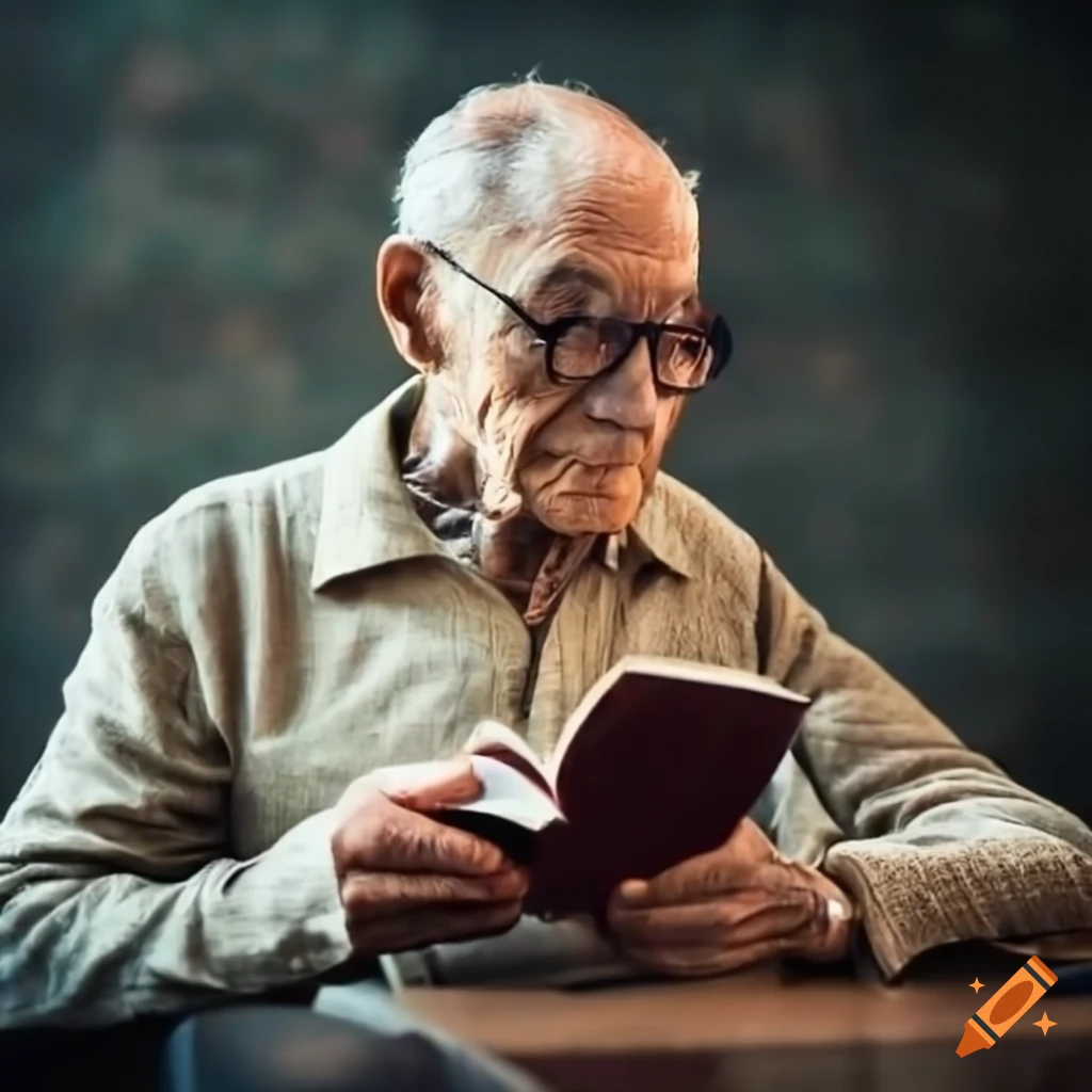 Man reading books in a beautiful outdoor setting on Craiyon