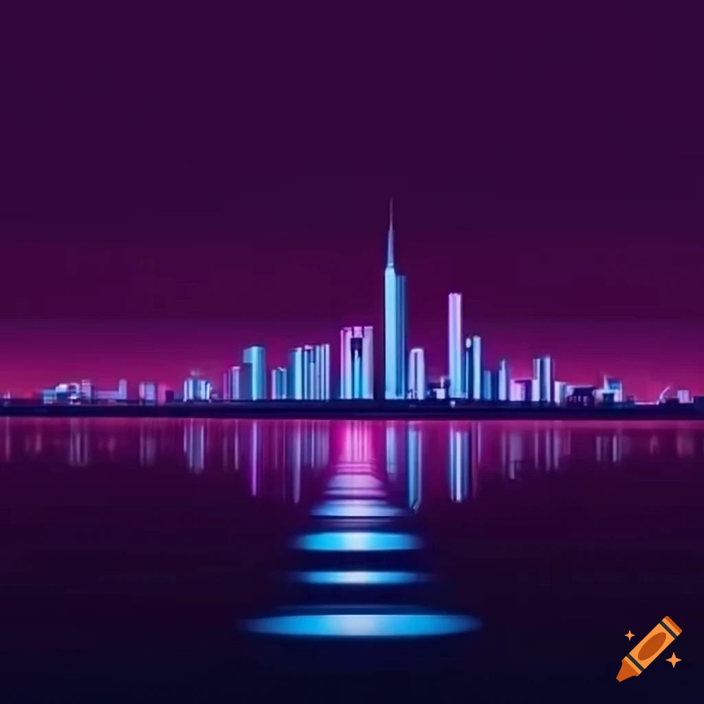 Neon cityscape illustration on Craiyon