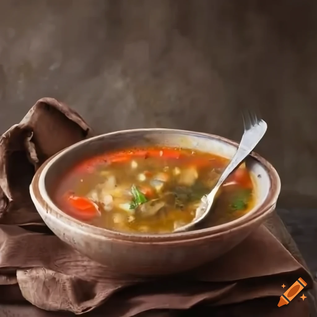 Medieval lentil soup with chicken in a bowl on Craiyon