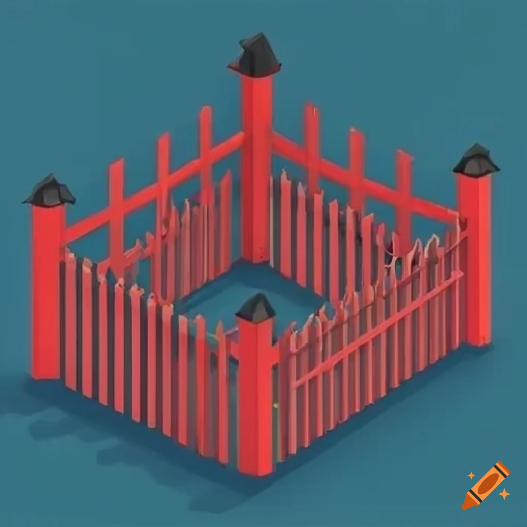Isometric game art of a red Japanese fence on Craiyon