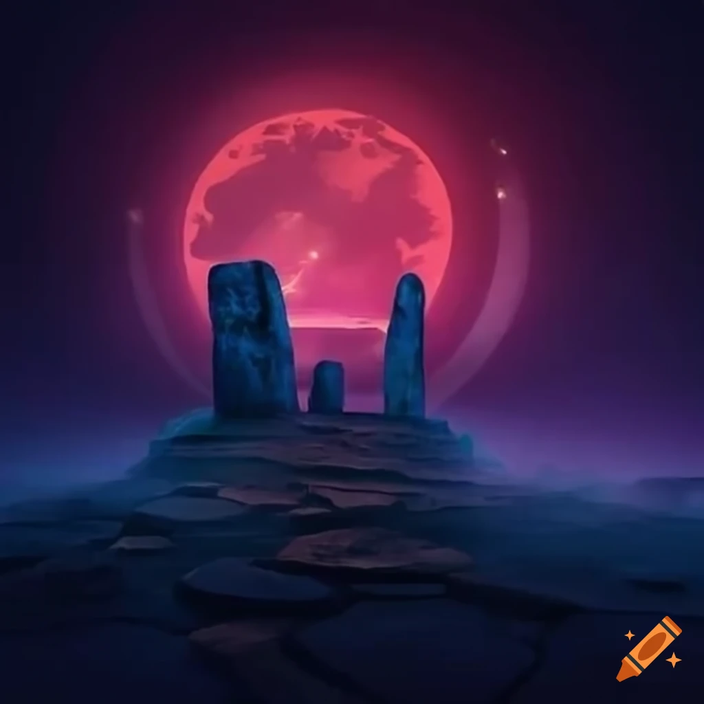 Mystical night scene of an ancient city with megaliths on Craiyon