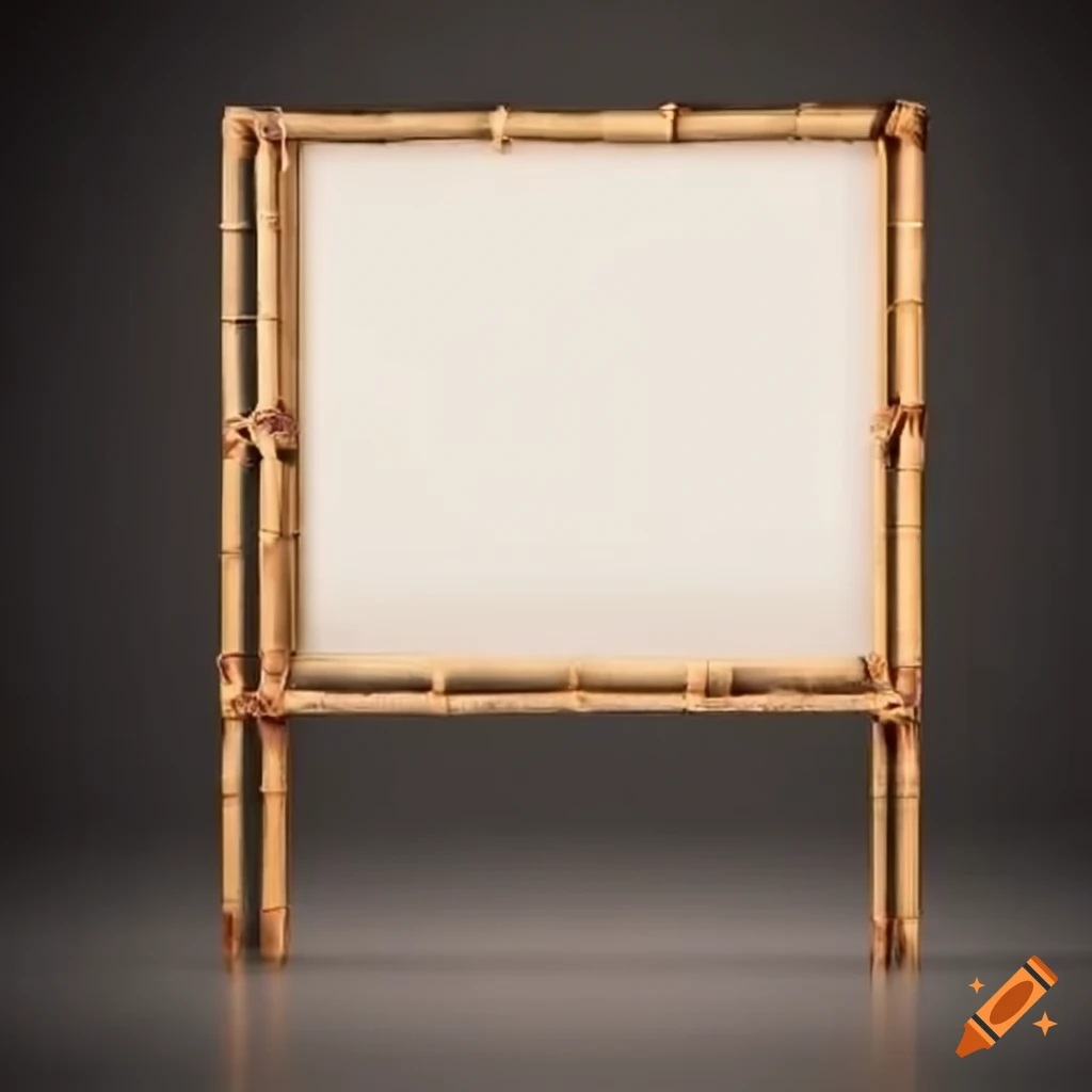 Empty white board with bamboo frame in lush jungle setting on Craiyon