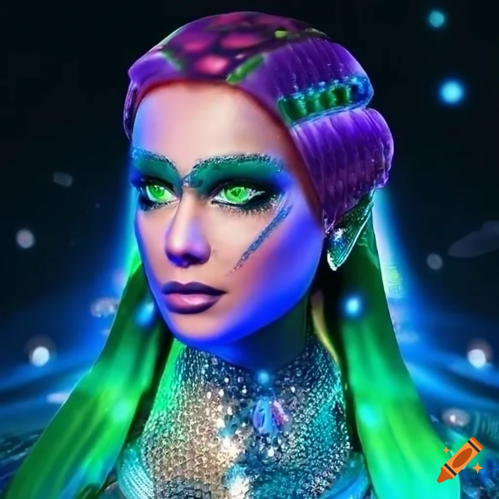 Hyper-realistic depiction of a mermaid with emerald and diamond scales ...