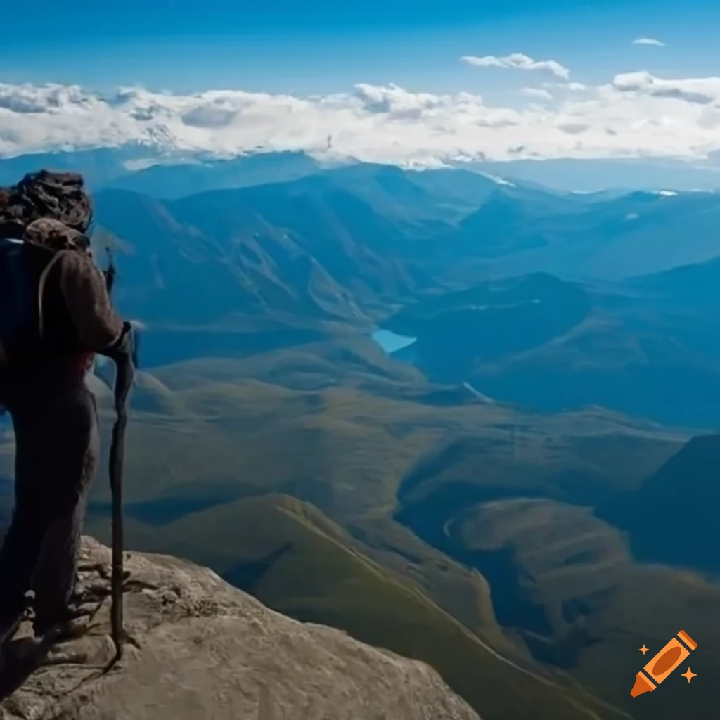 Photorealistic image of a man overlooking a mountain on Craiyon