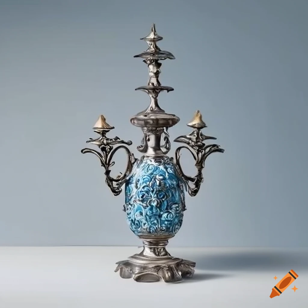 Silver candelabrum with sky blue flame