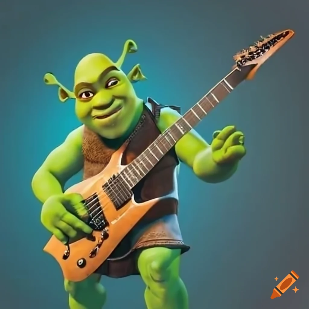 Shrek playing ibanez iceman guitar