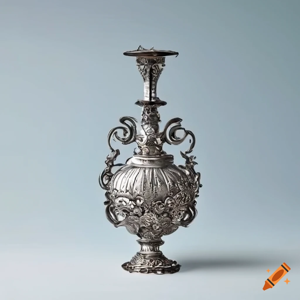 Silver candelabrum oil lamp with blue sky background on Craiyon