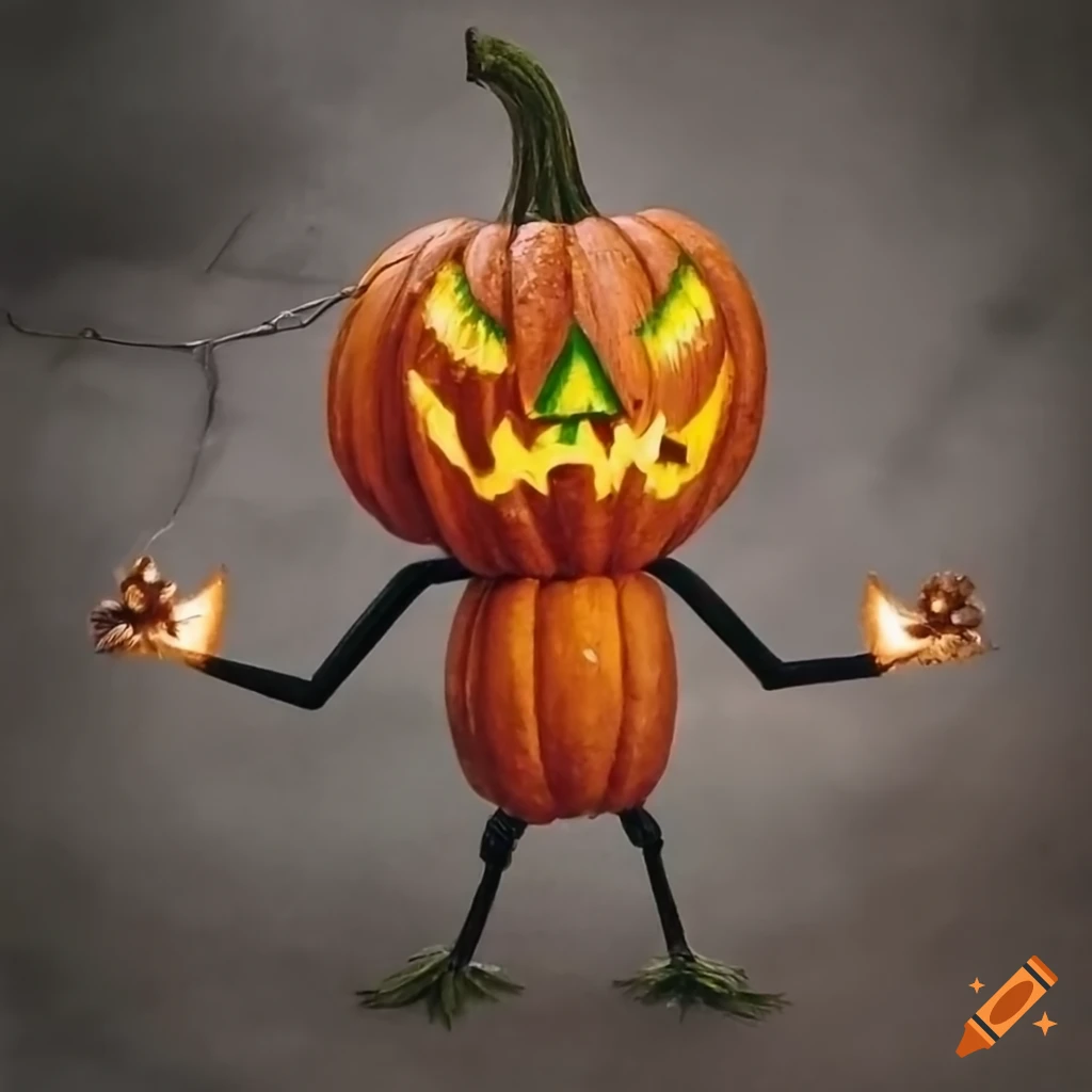 Realistic photo of a cute pumpkin monster