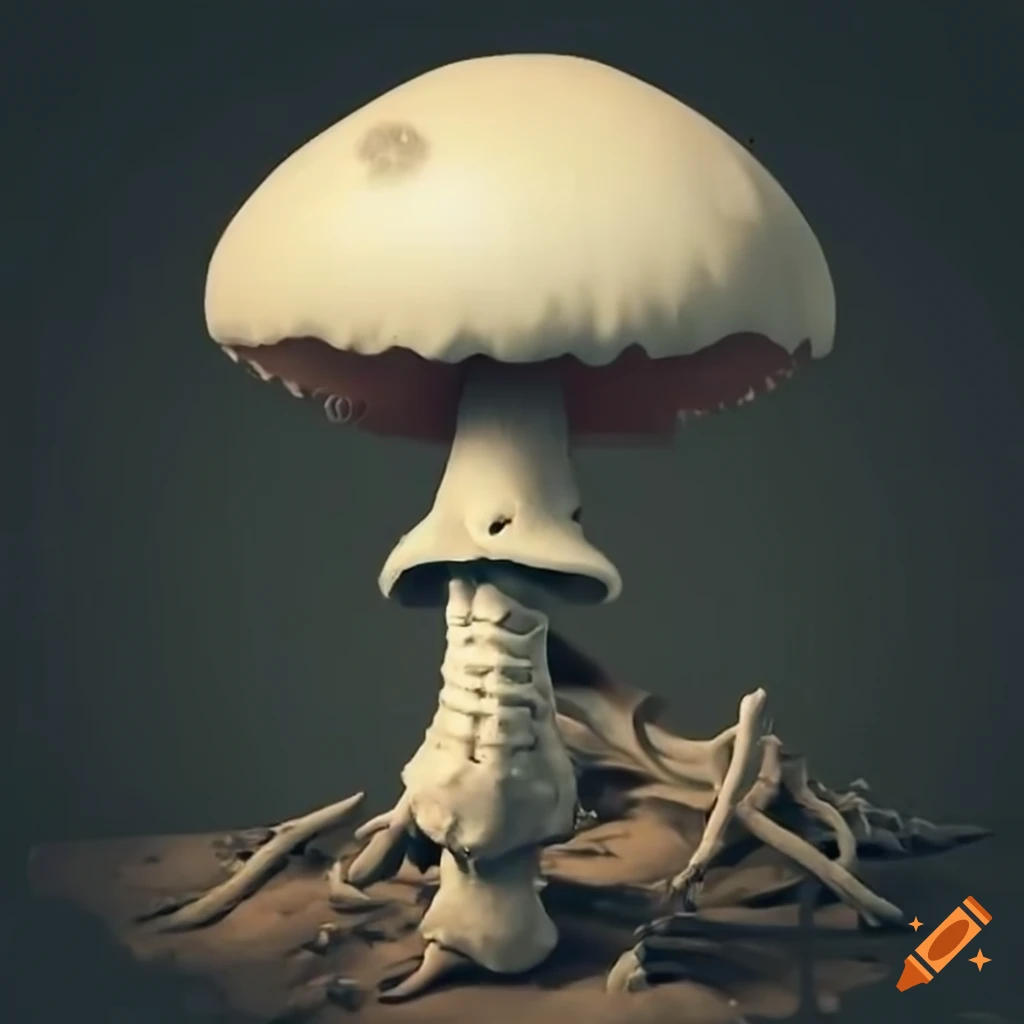 White mushroom skeleton in a deserted landscape