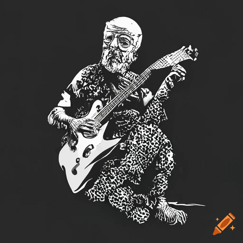 Elderly punk rocking out with a guitar on Craiyon