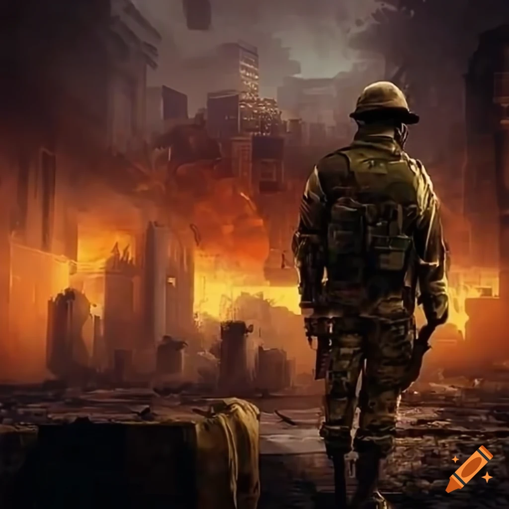 A mesmerizing view of modern war scene on Craiyon