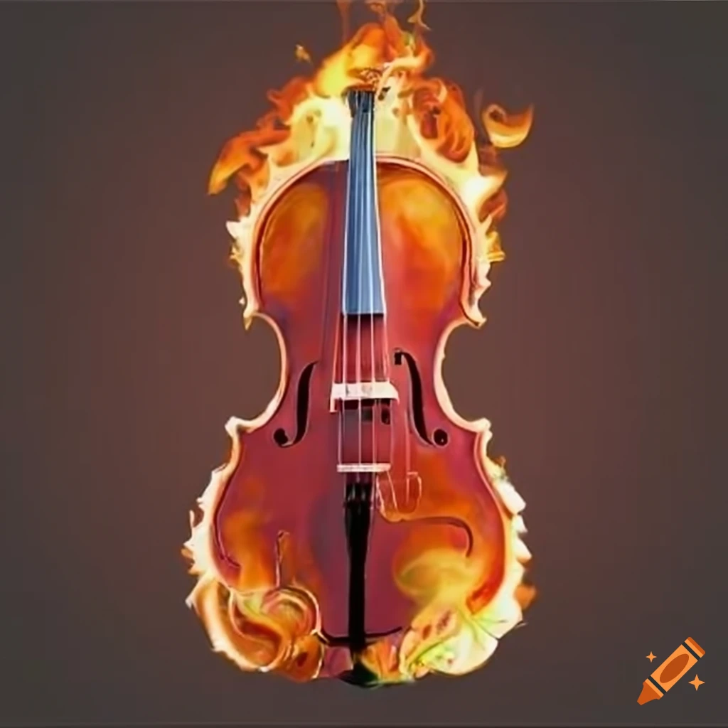 Flaming cello artwork on Craiyon