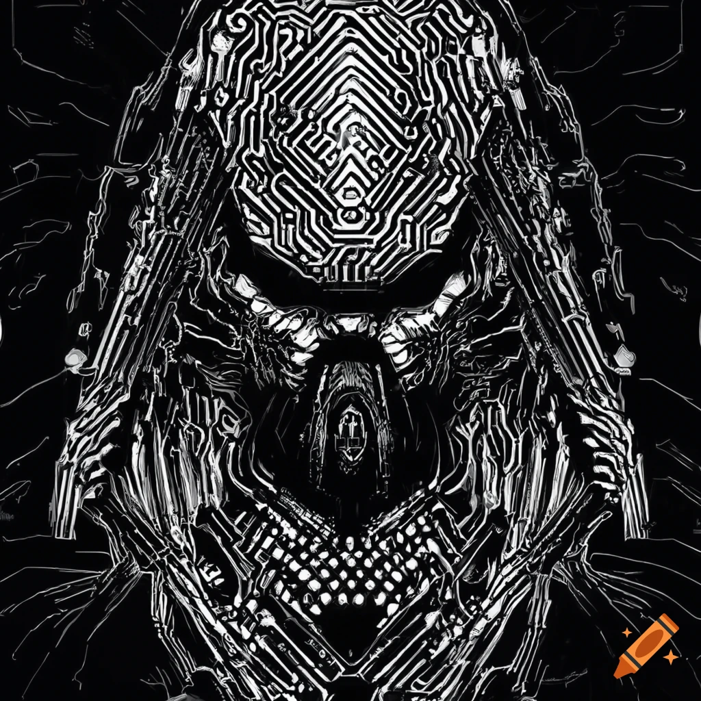 Circuit board design inspired by yautja predator head on Craiyon