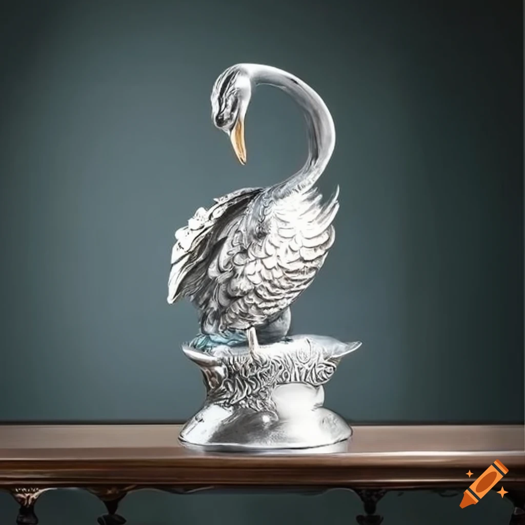 Silver swan sitting on a vase statue on Craiyon